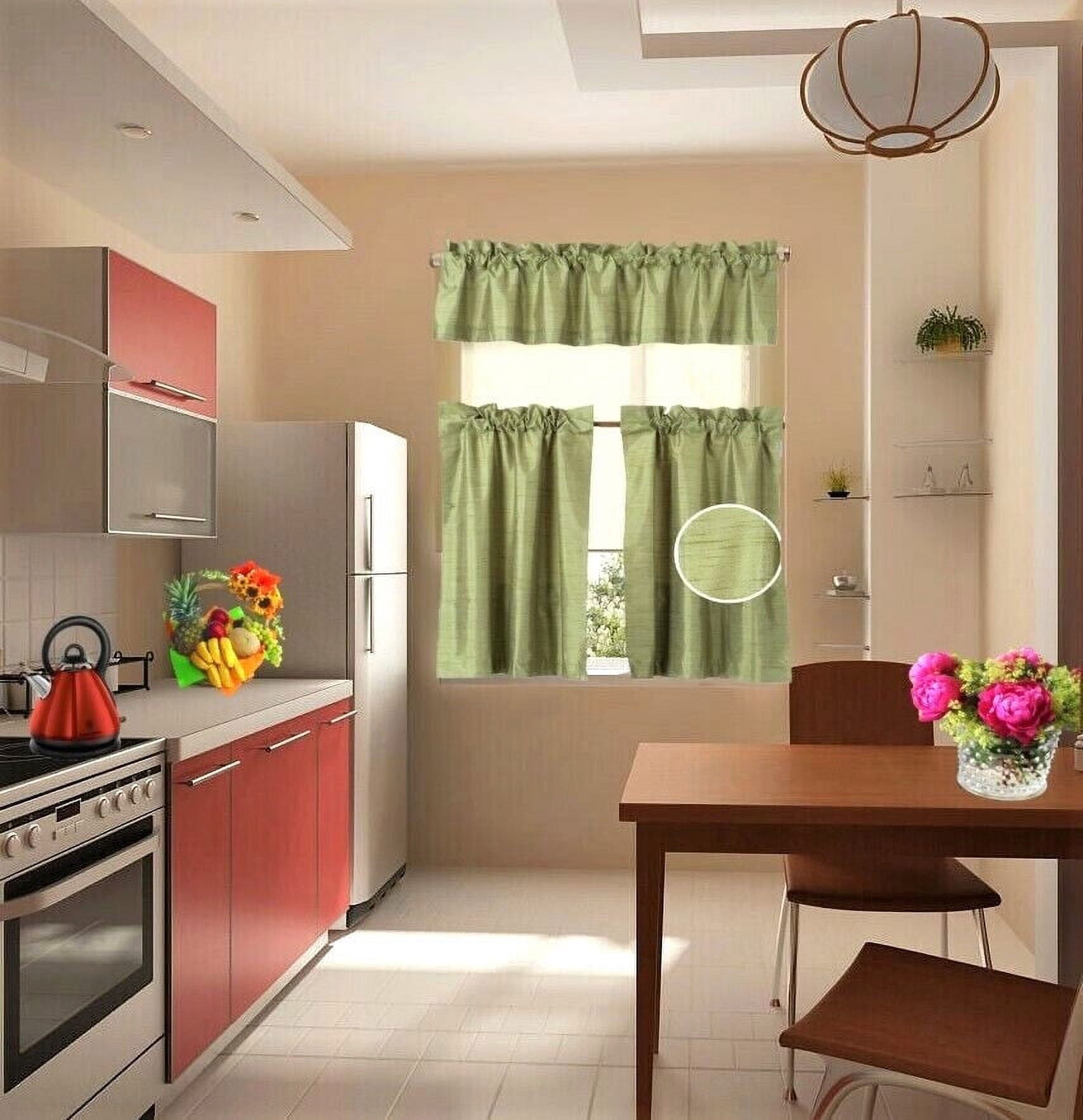 Set of 3 pieces Kitchen Curtain Blackout K33 Lime color Rod Pocket for ...