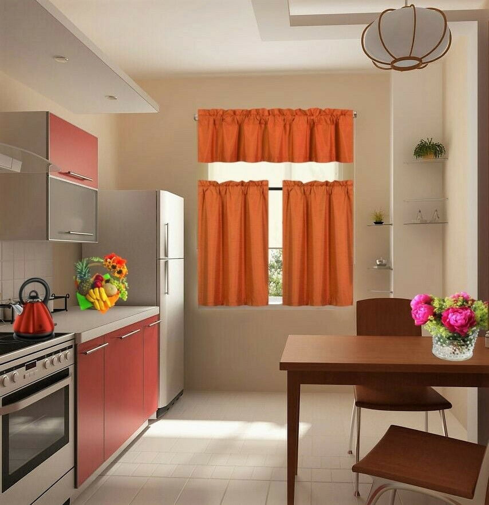 Gorgeous Home LINEN Kitchen Curtain Set, Blackout Rod Pocket, Orange, 2 ...