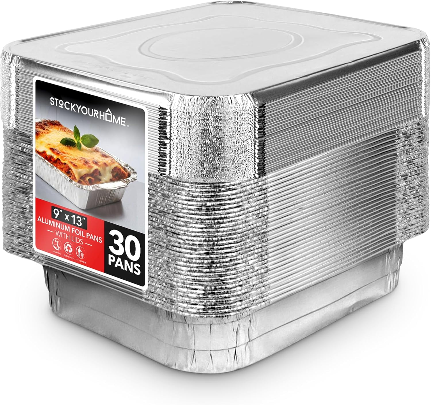 (Set of 30) 9 x 13 Disposable Aluminum Pans with Lids - (30) Heavy Duty ...