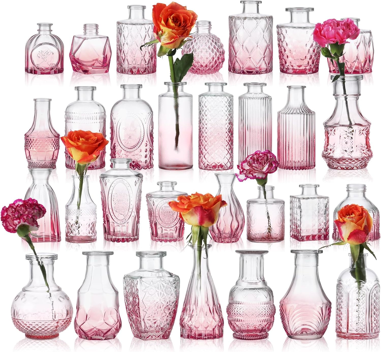 Set of 30 Gradual Pink Glass Bud Vases in Bulk,Small Centerpieces Vases ...