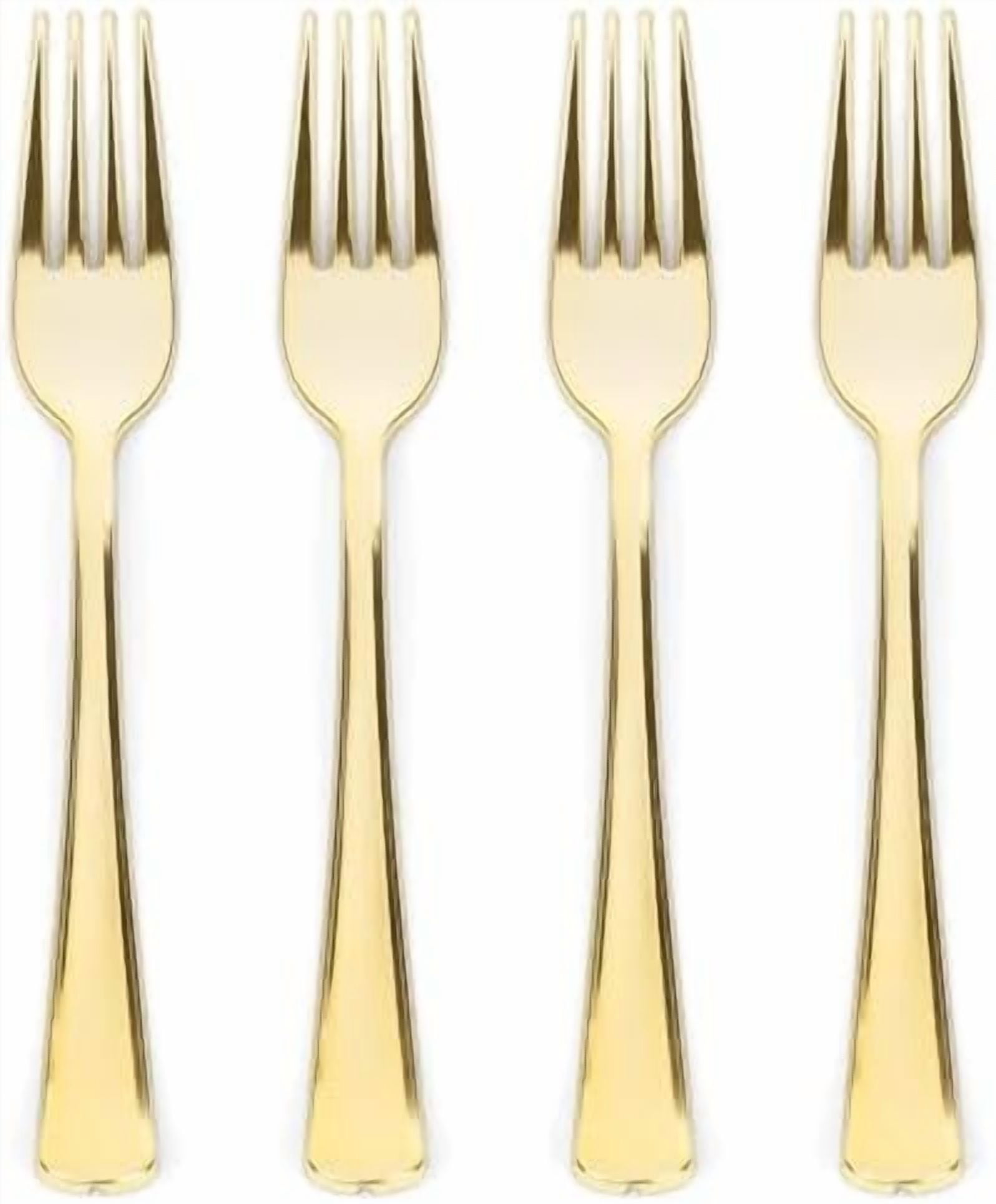 Set of 300 Gold Plastic Forks Disposable - 7-in Heavy-Duty Fork ...