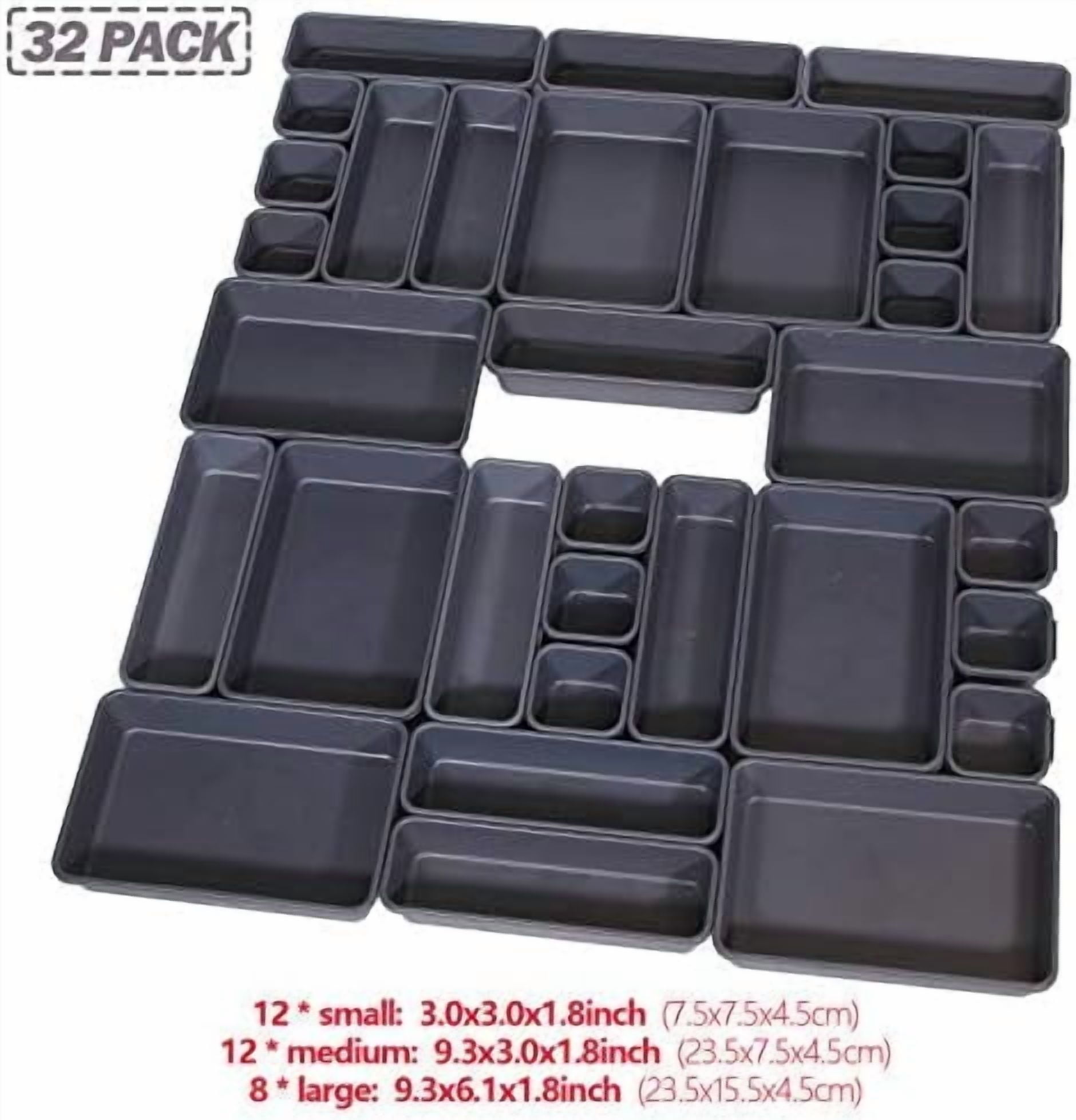 Set of 32 Interlocking Desk Drawer Organizer Tray Dividers Plastic ...