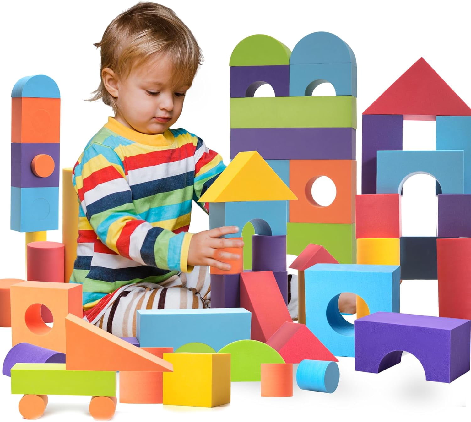 Set of 34 Large Foam Blocks for Toddlers - Stacking Soft Blocks for ...