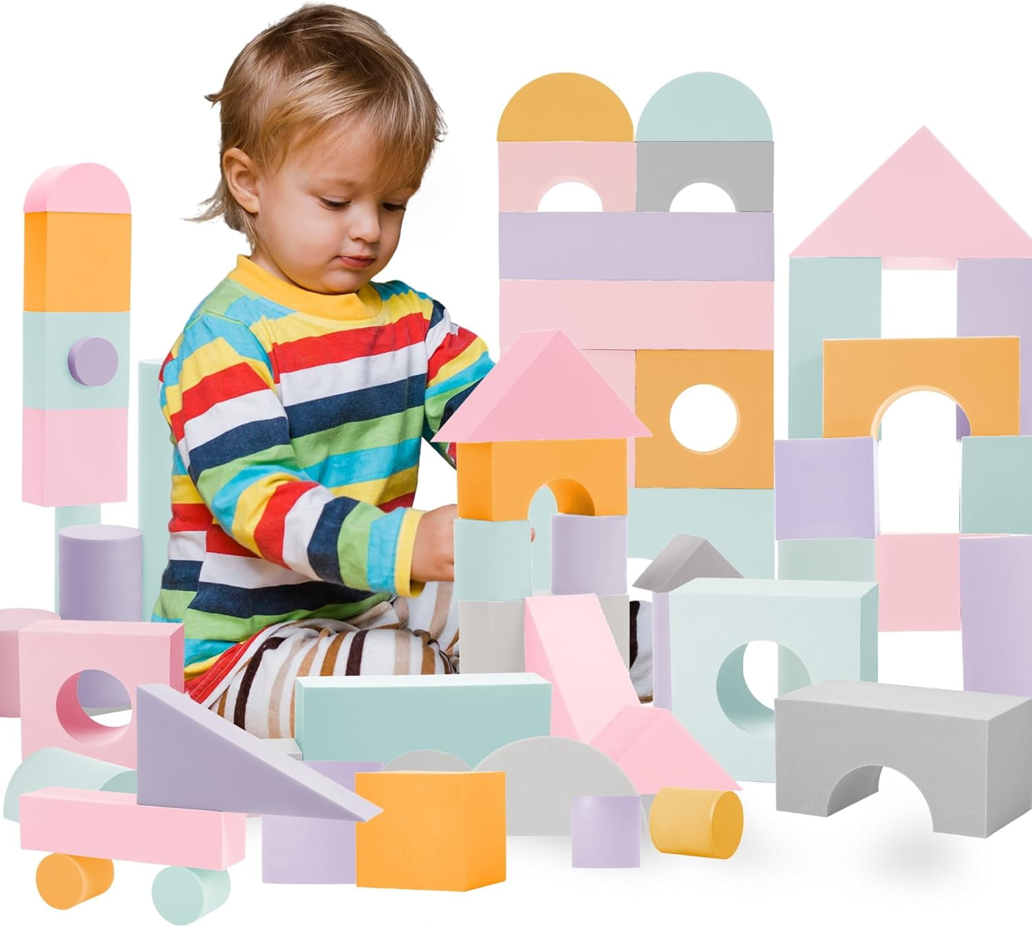 Set of 34 Large Foam Blocks for Toddlers - Stacking Soft Blocks for ...