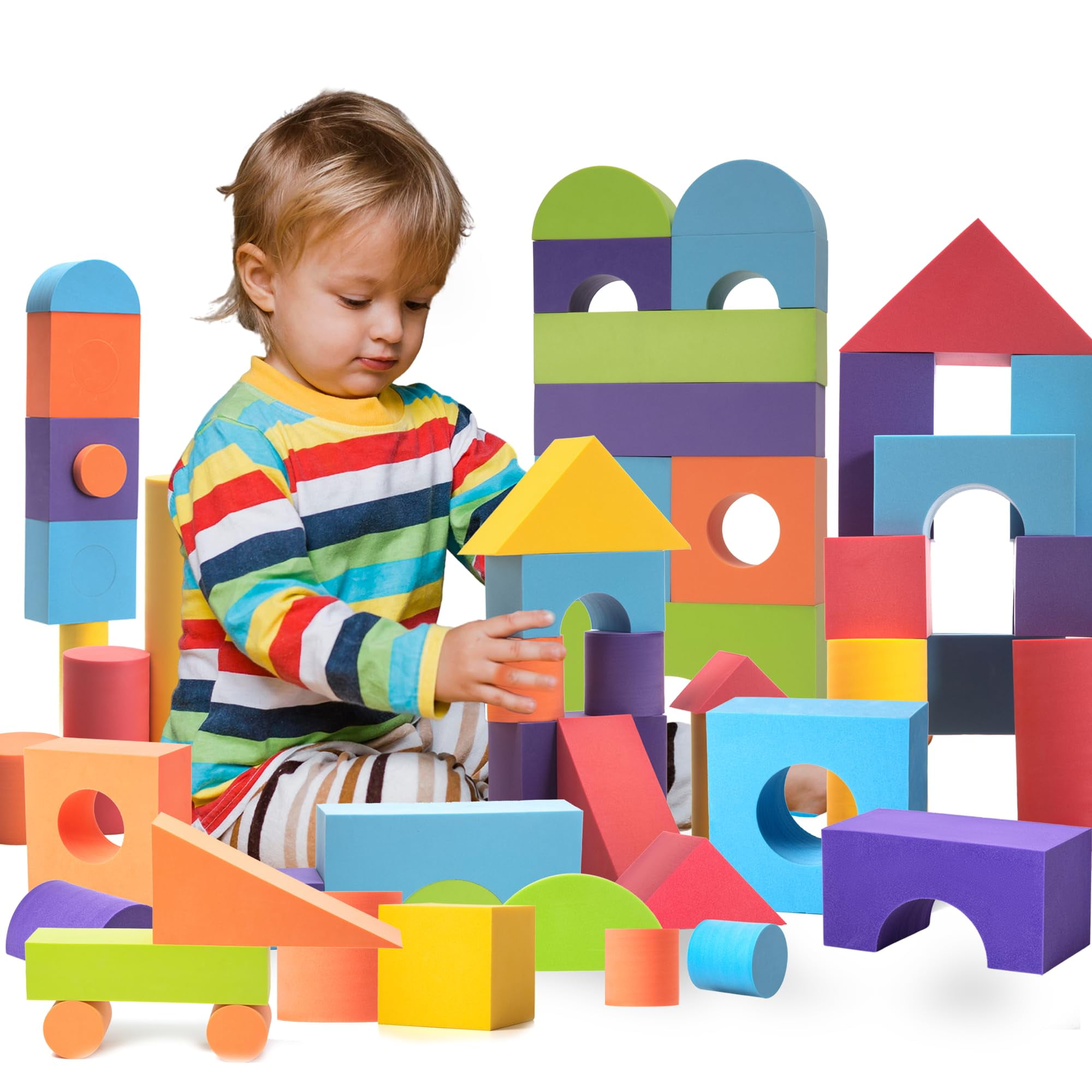 Set Of 34 Large Foam Blocks For Toddlers - Stacking Soft Blocks For ...