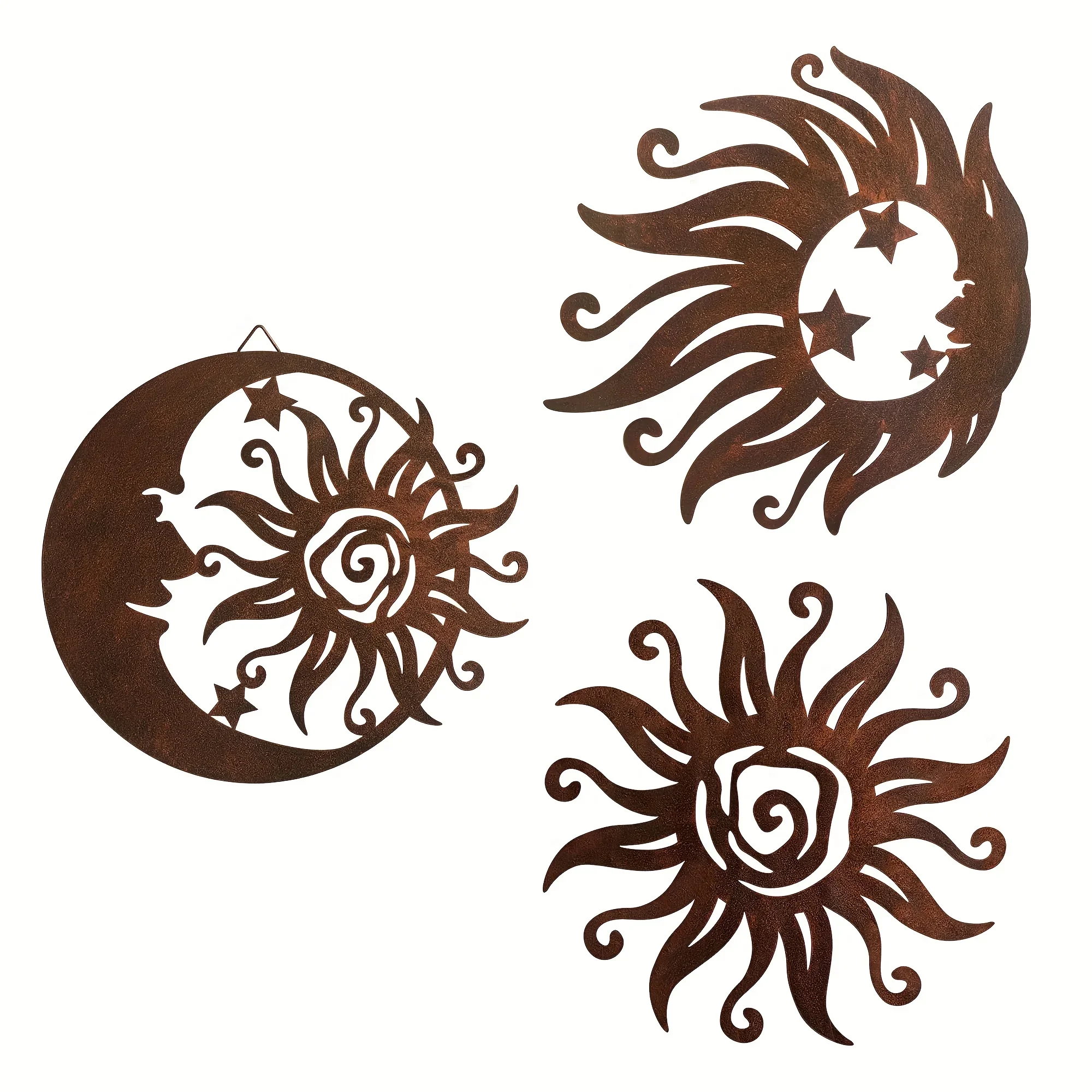Set/3pcs, Wrought Iron Sun Wall Sculpture, Sun Silhouette Wall Hanging ...