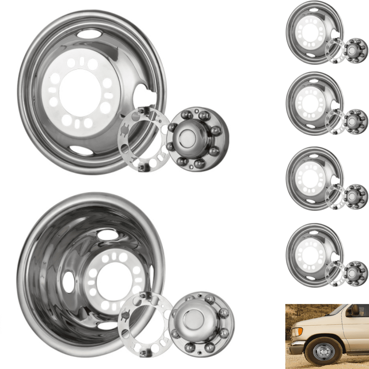 Set of 4 16"Stainless Steel Dually Wheel Simulators, Bolt On Wheel ...