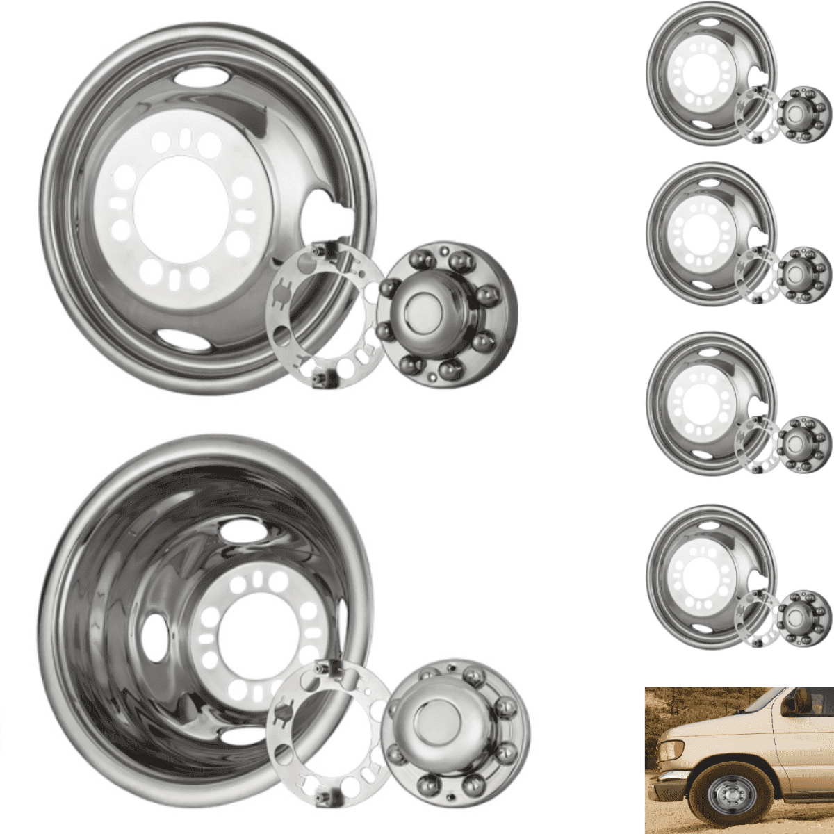 Set of 4 16"Stainless Steel Dually Wheel Simulators,Bolt on Wheel Cover ...