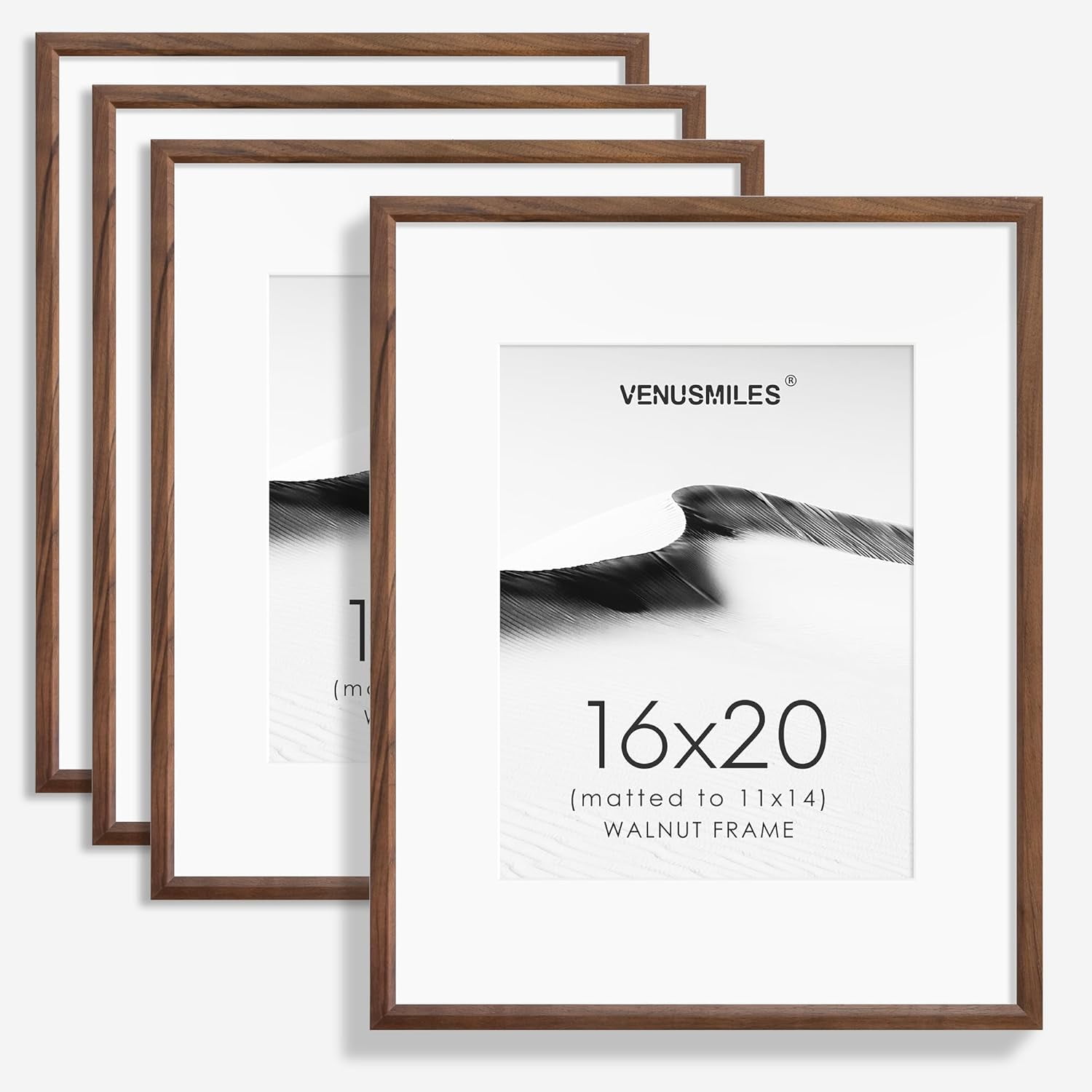 Set of 4 16x20 Natural Solid Walnut Photo Frames with 11x14 Removable ...