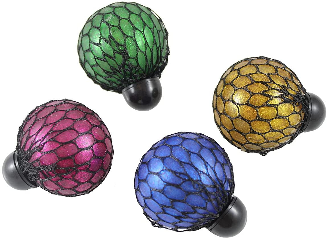 Set of 4 - 2" Metallic Bubble Mesh Balls - Squishy Fidget Ball with Web ...