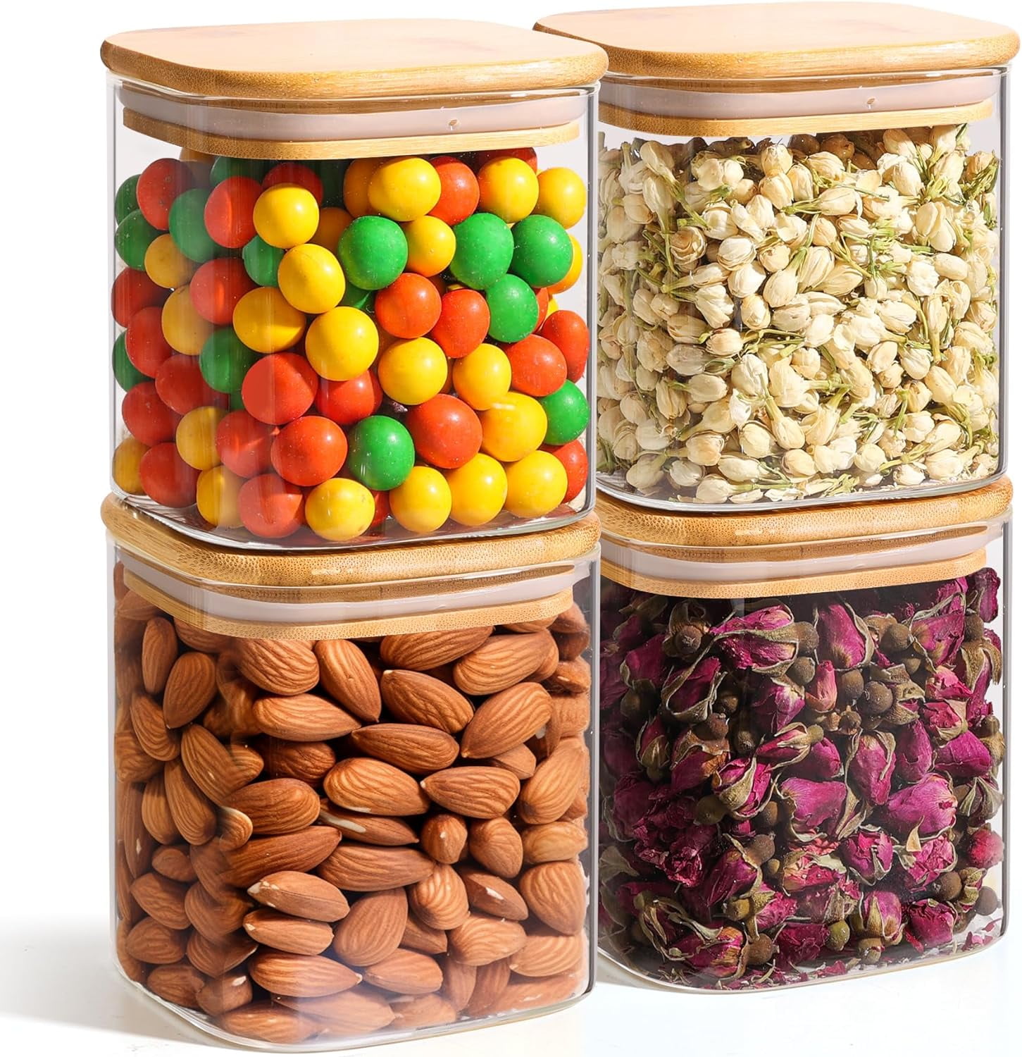 Set of 4 - 24oz Glass Food Storage Jars with Lids, Clear Glass ...