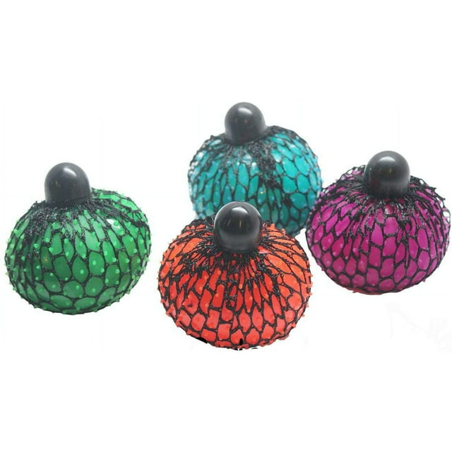 Set of 4 - 3" Bubble Mesh Balls - Squishy Fidget Ball with Web Netting ...