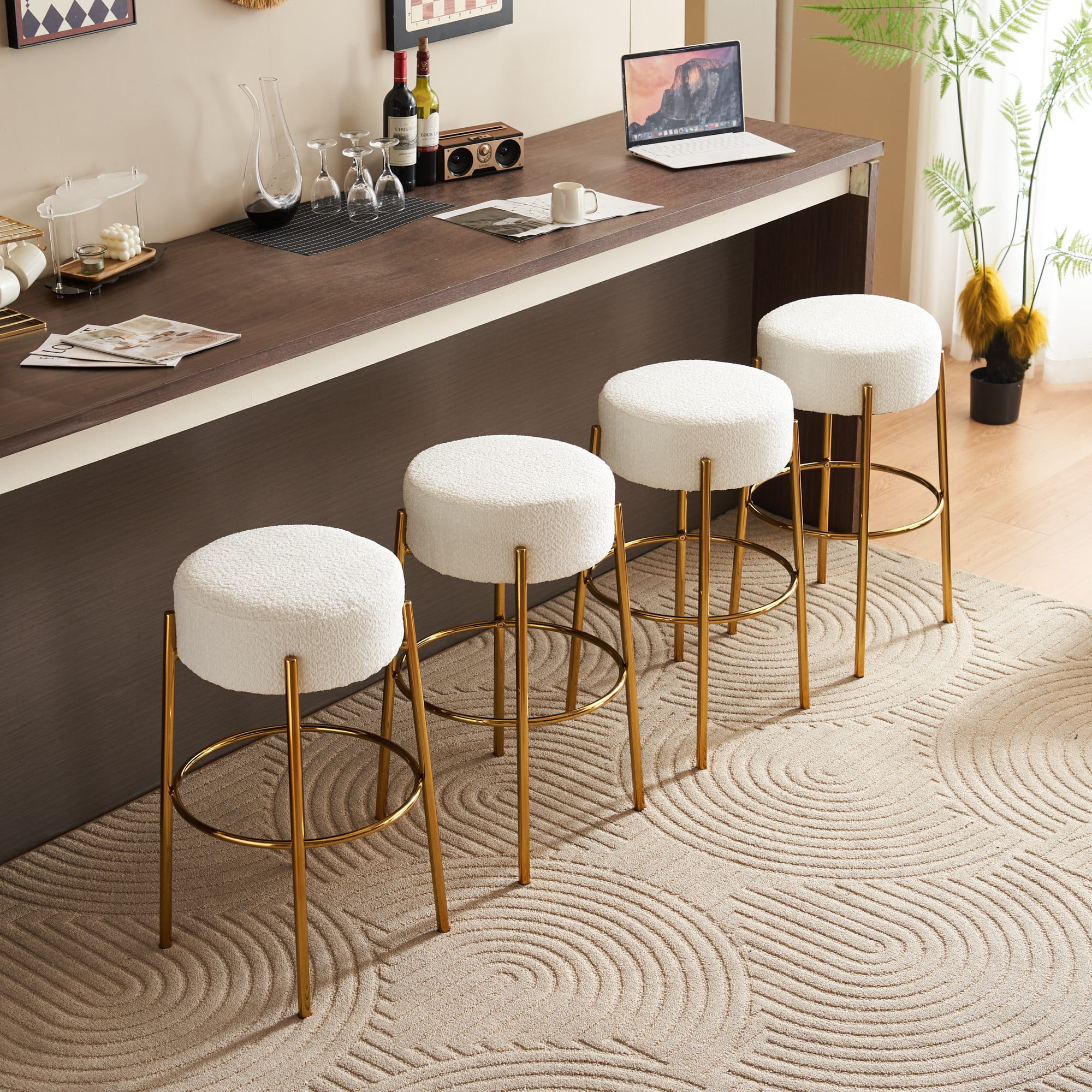 Set of 4 30" Tall, Round High Bar Stools with Gold Legs, Contemporary ...
