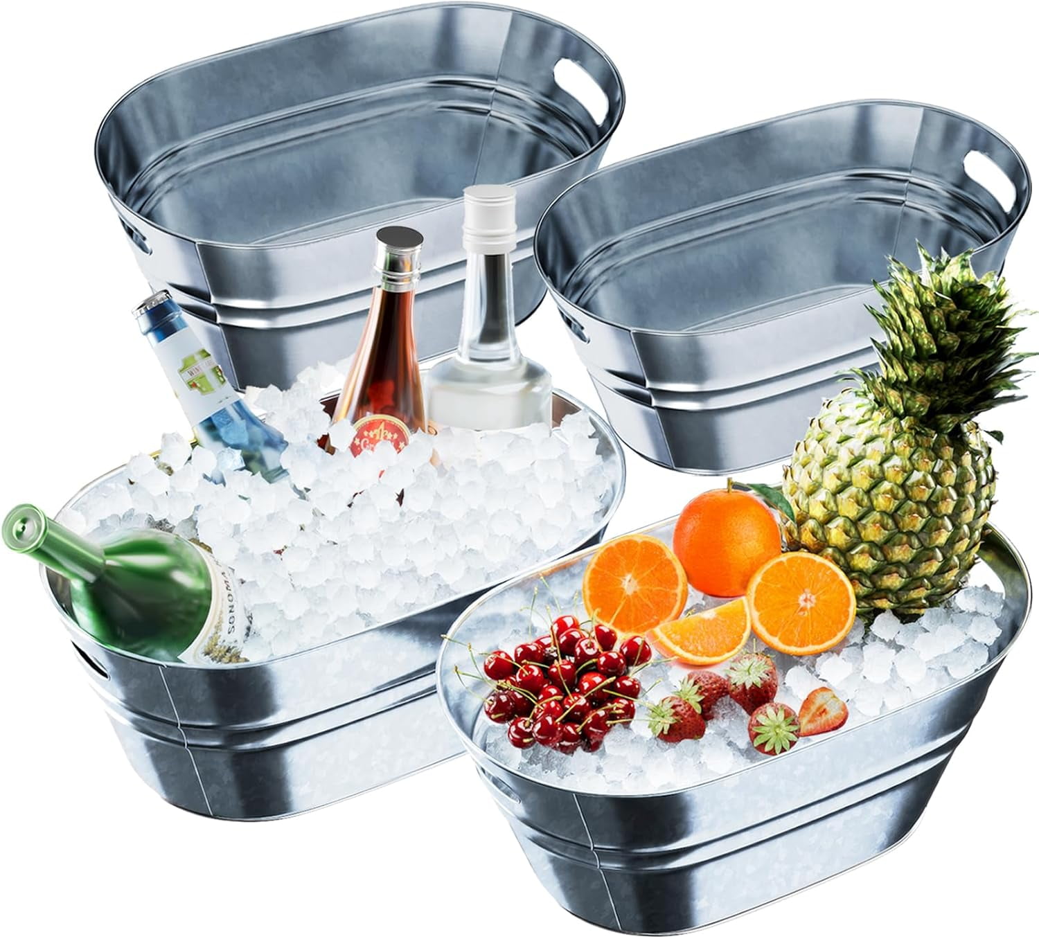 Set of 4, 4 Gallon Galvanized Tub, Large Ice Buckets for Parties ...