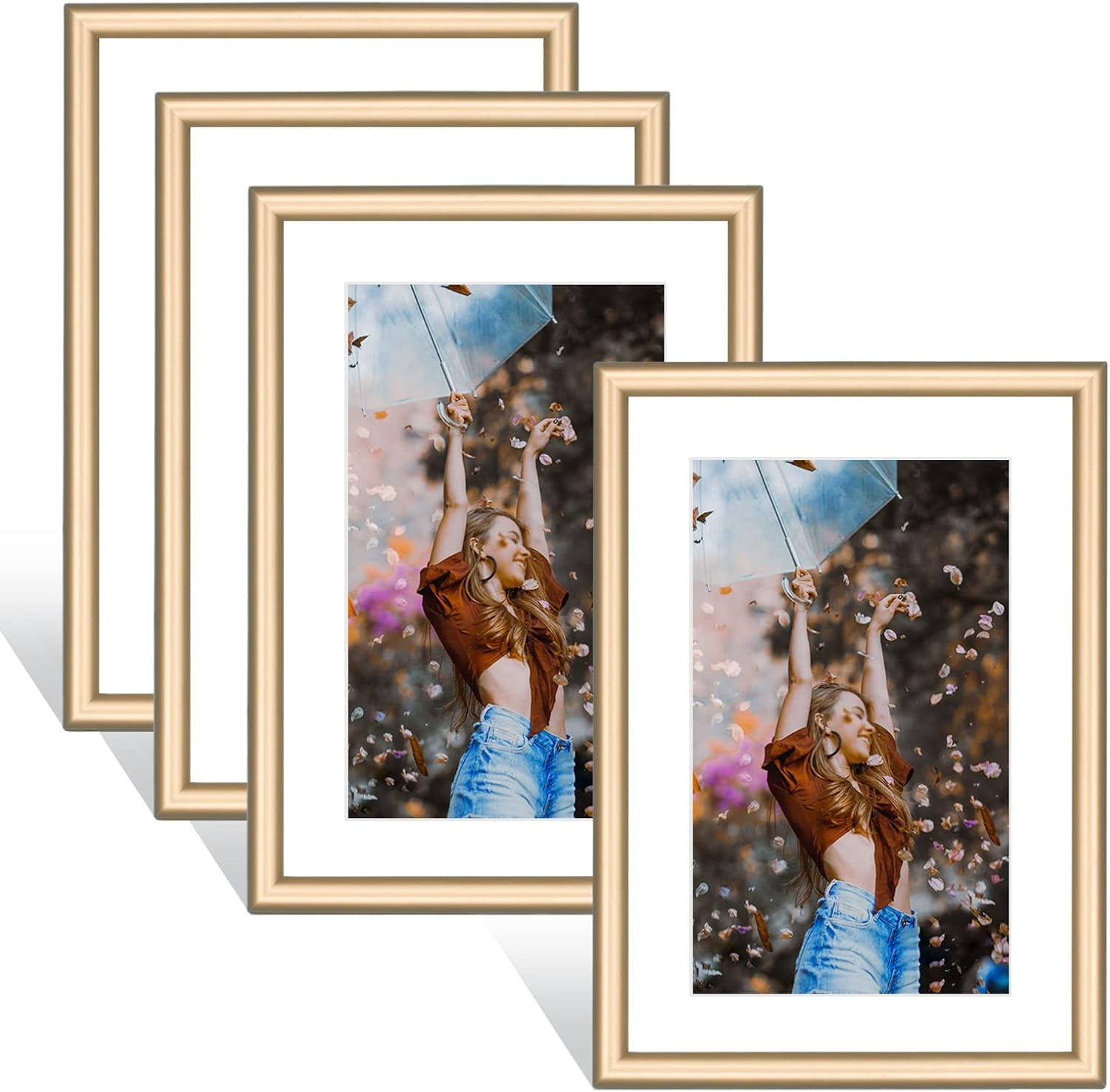 Set of 4 - 4x6 Picture Frames, Thin Metal with Brass Brushed Finish ...