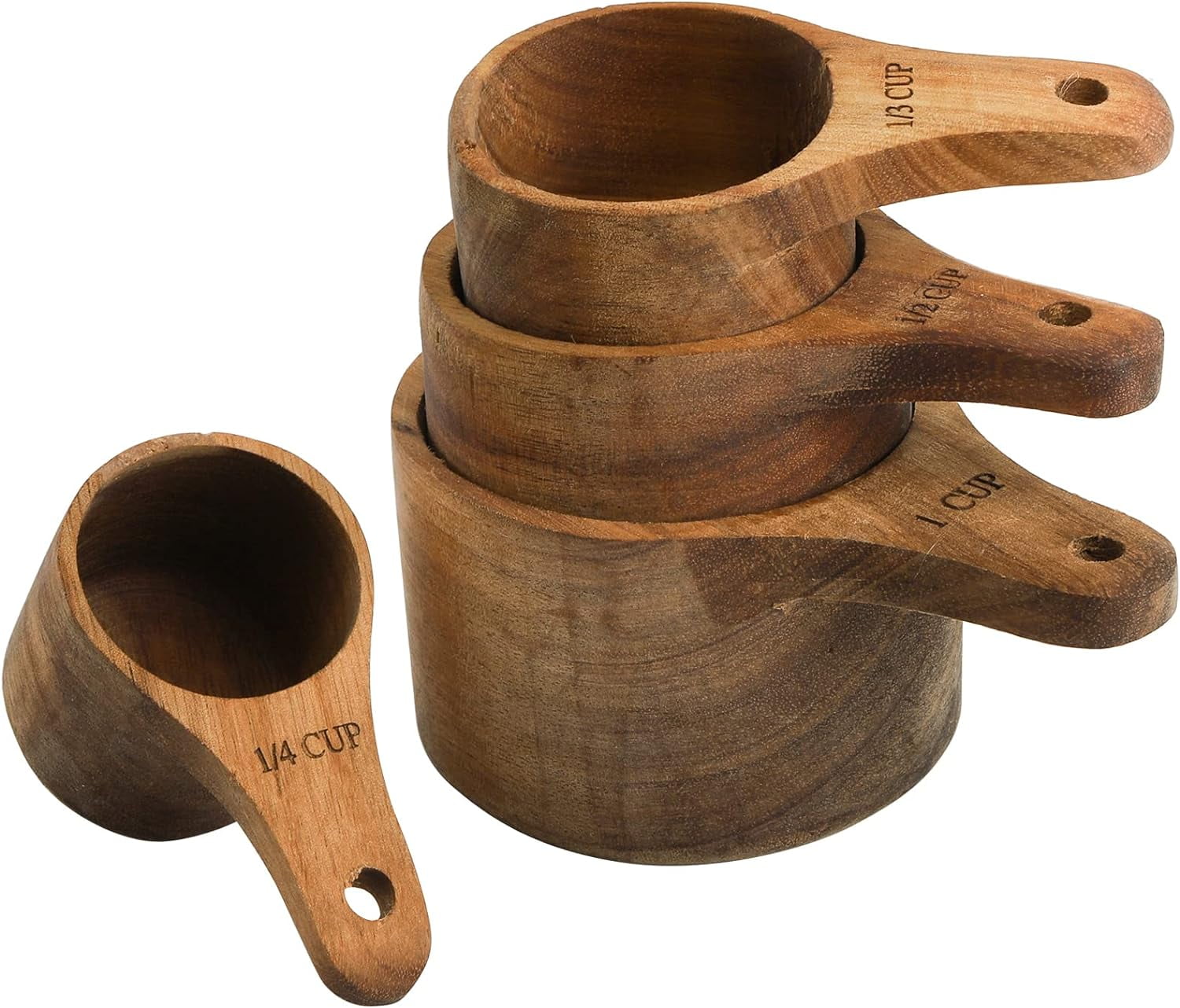 Set of 4 Acacia Wood Measuring Cups, Stackable Kitchen Measure Tool ...