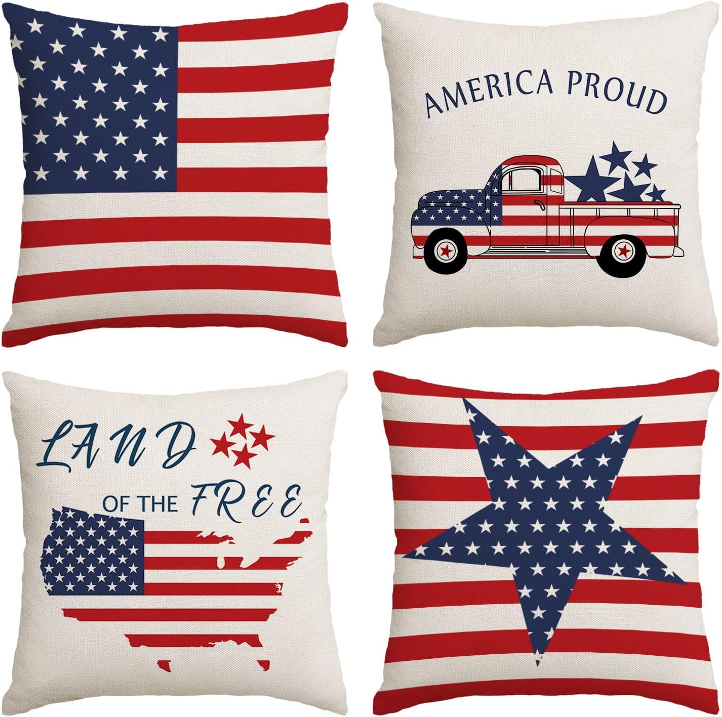 Set of 4 American Flag Throw Pillow Covers 18x18 Inch Patriotic Pillow ...