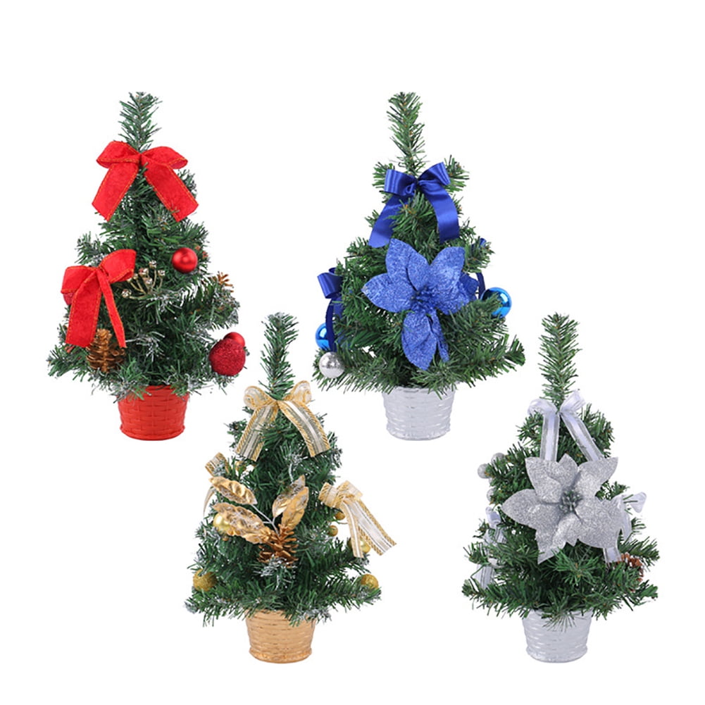 Set of 4 Artificial Potted Christmas Tree Festive Mini Christmas Tree ...