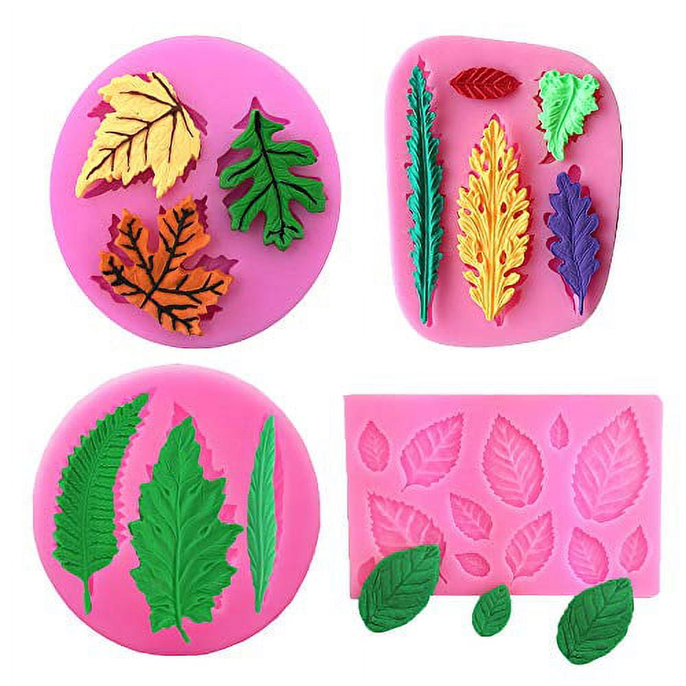 Set of 4 Assorted Leaf Fondant Silicone Mold,LQQDD Leaf Candy Mold for ...