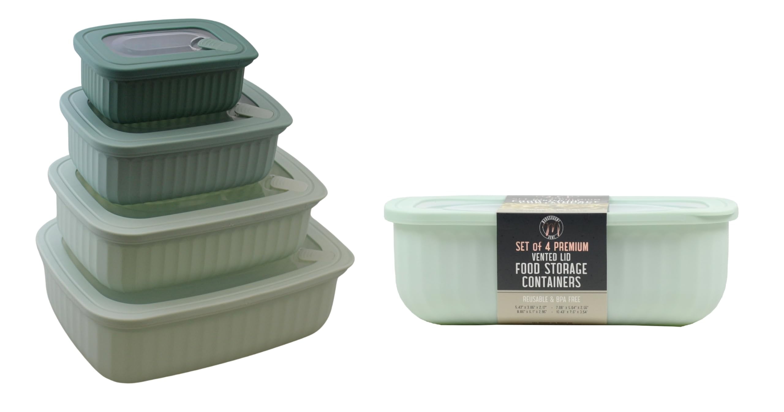 Set of 4 BPA Free Food Storage Containers Vented Lids Assorted Sizes ...