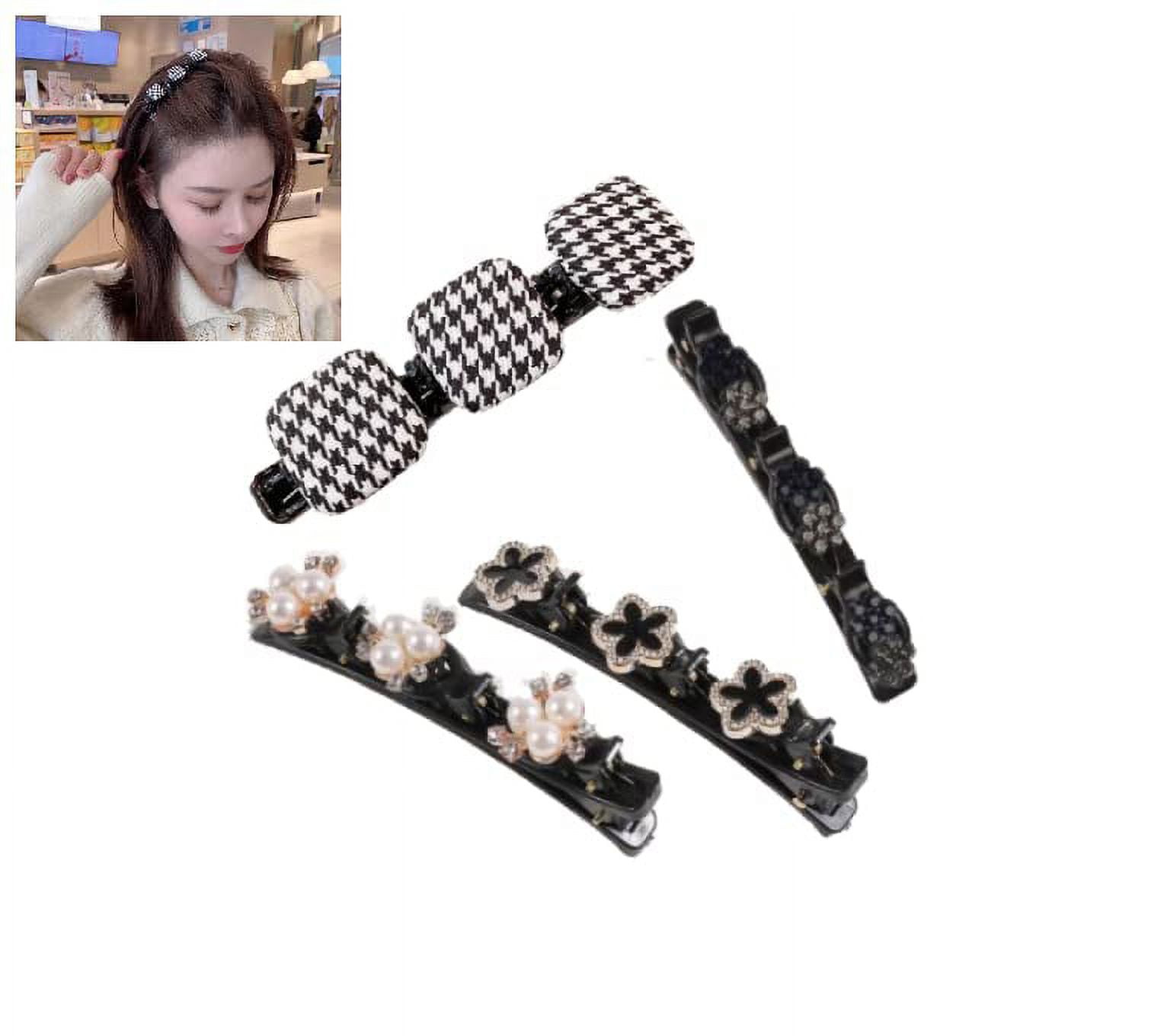 Set of 4 Braided Hair Clips (Pearls + Sparkling Crystal + Star with ...