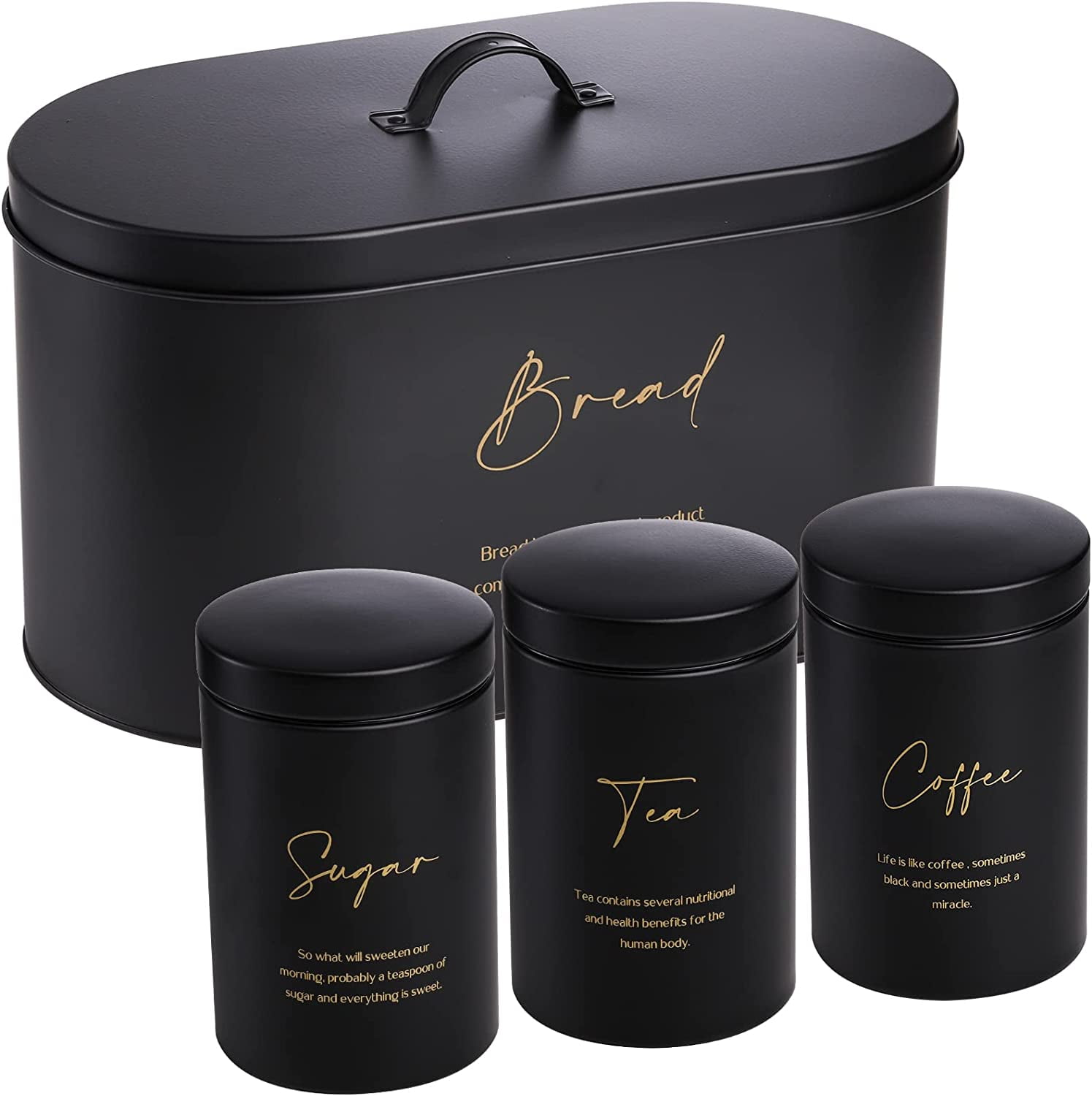 Set of 4 Bread Box and Canister Set for Kitchen Countertop, Metal Bread ...