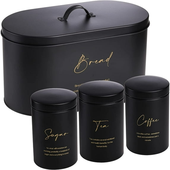 Set of 4 Bread Box and Canister Set for Kitchen Countertop, Metal Bread ...