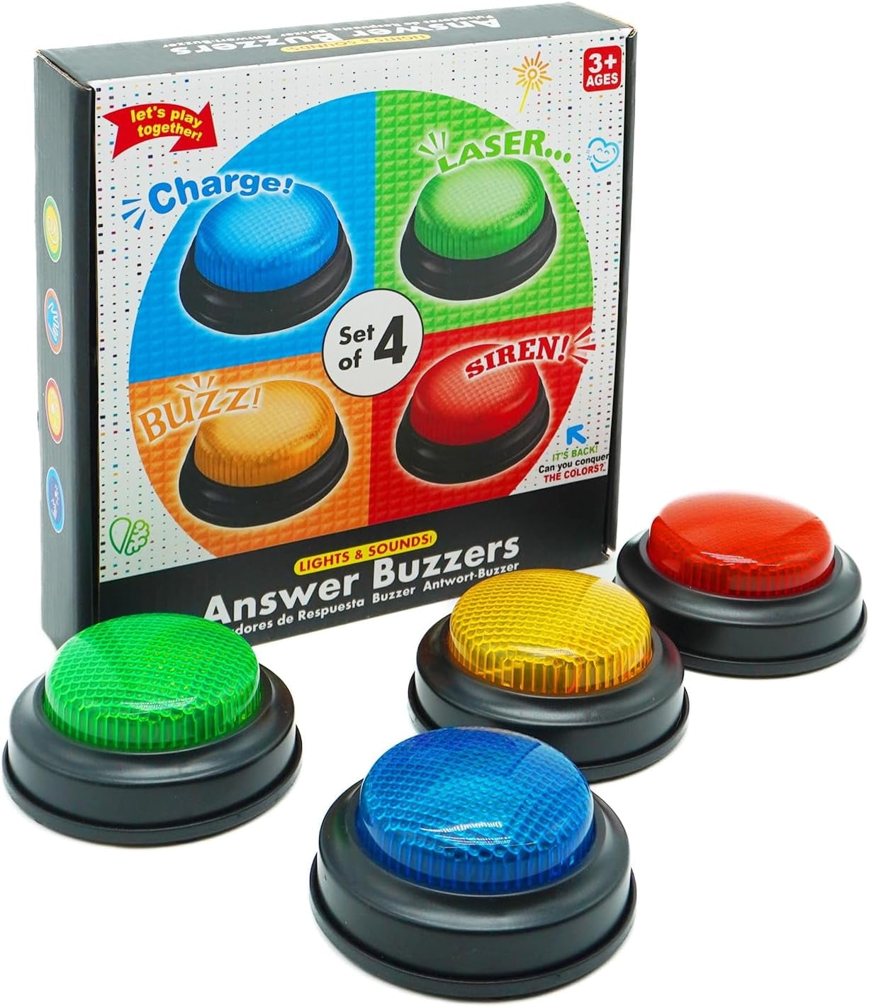 Set of 4 Buzzers for Trivia Games, Answer Buzzers for Classroom, Family ...