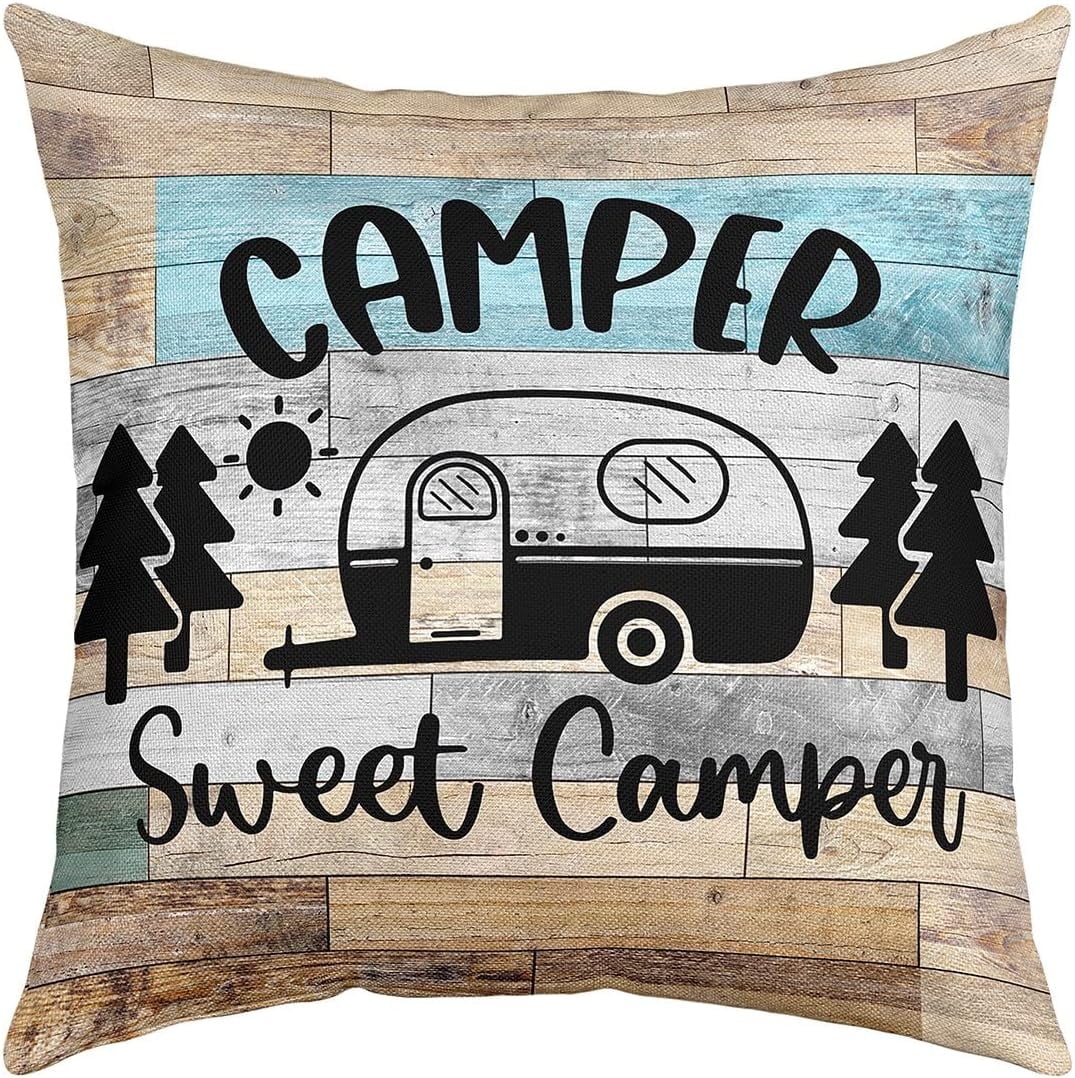 Set of 4 Camper Throw Pillow Covers,Happy Camping Cushion Case for Home ...