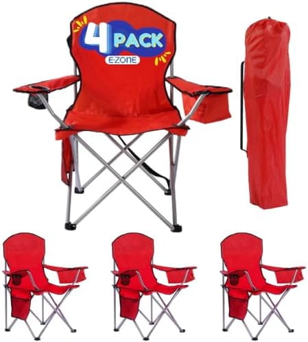 Set of 4 Camping Chairs with Built-in Ice Cooler, Portable Chair ...