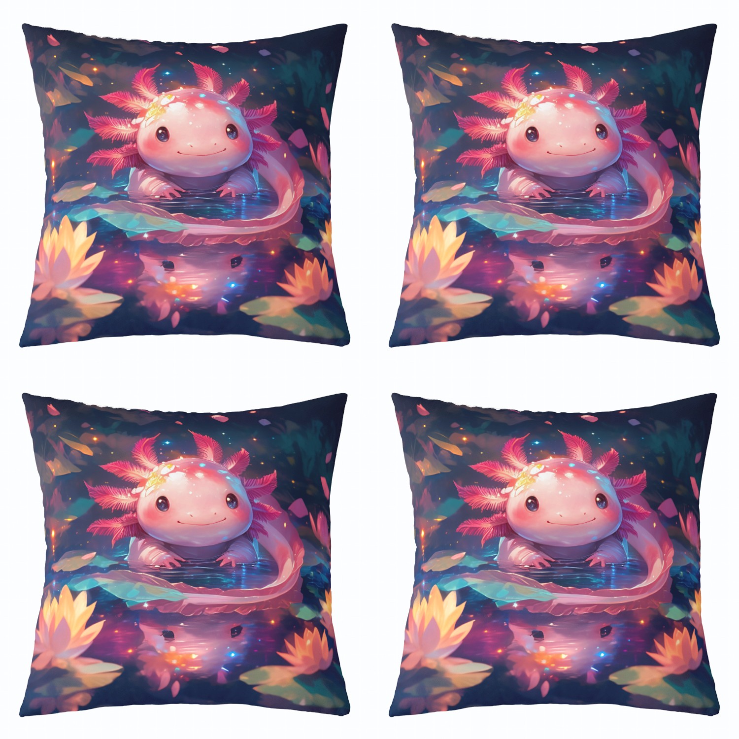 Set of 4 Cartoon Axolotl Throw Pillow Covers 20x20 Inch for Sofa Bed ...