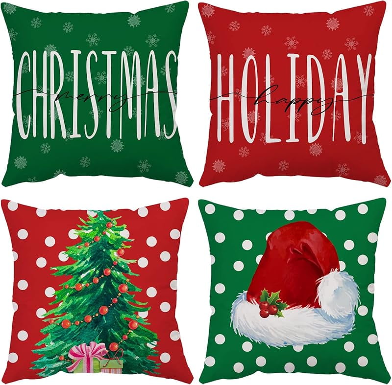 Set of 4 Christmas Pillow Covers 20x20 Inch Merry Christmas Pillow ...