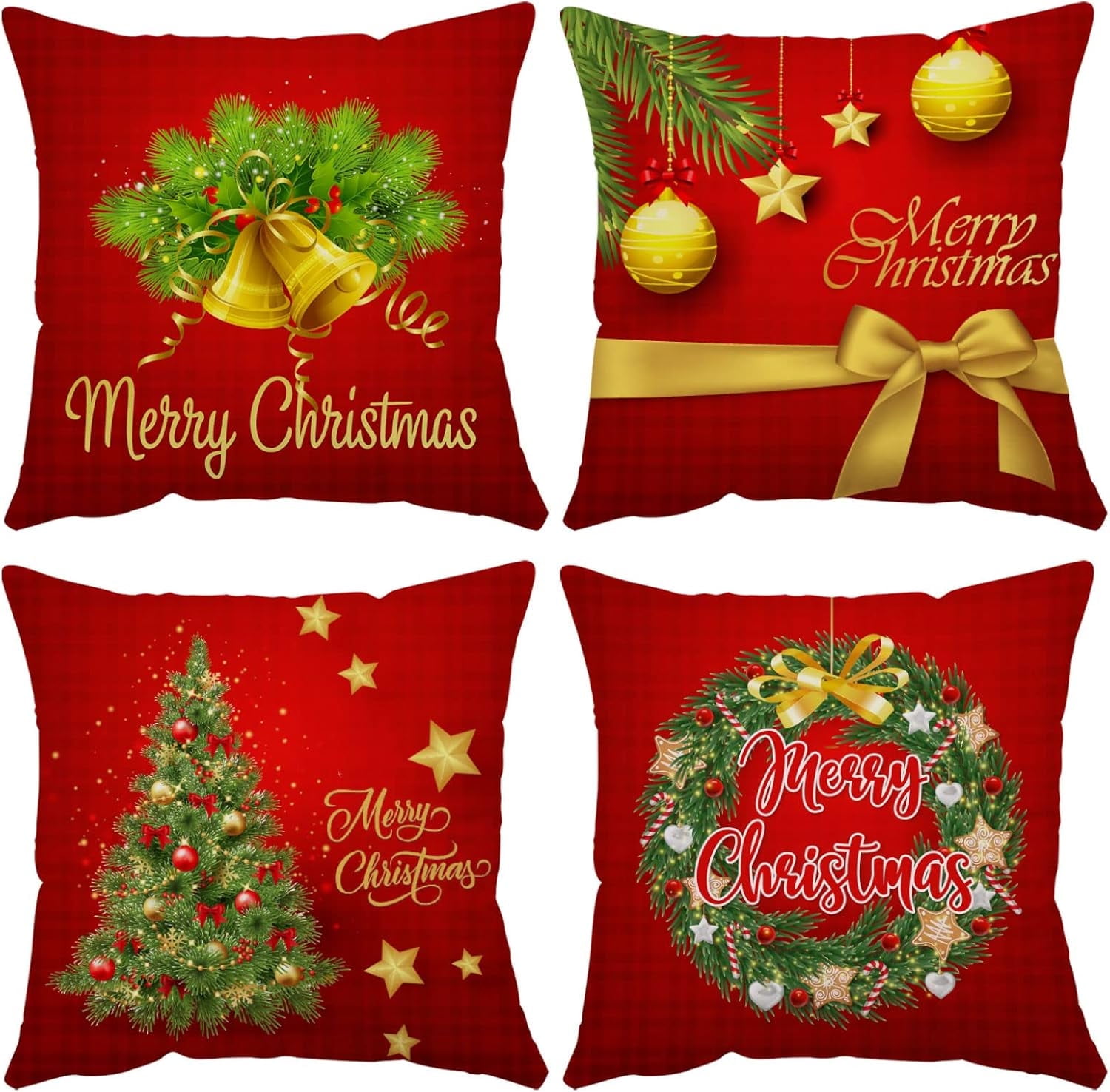 Set of 4 Christmas Pillow Covers 20x20 Inch Merry Christmas Pillow ...