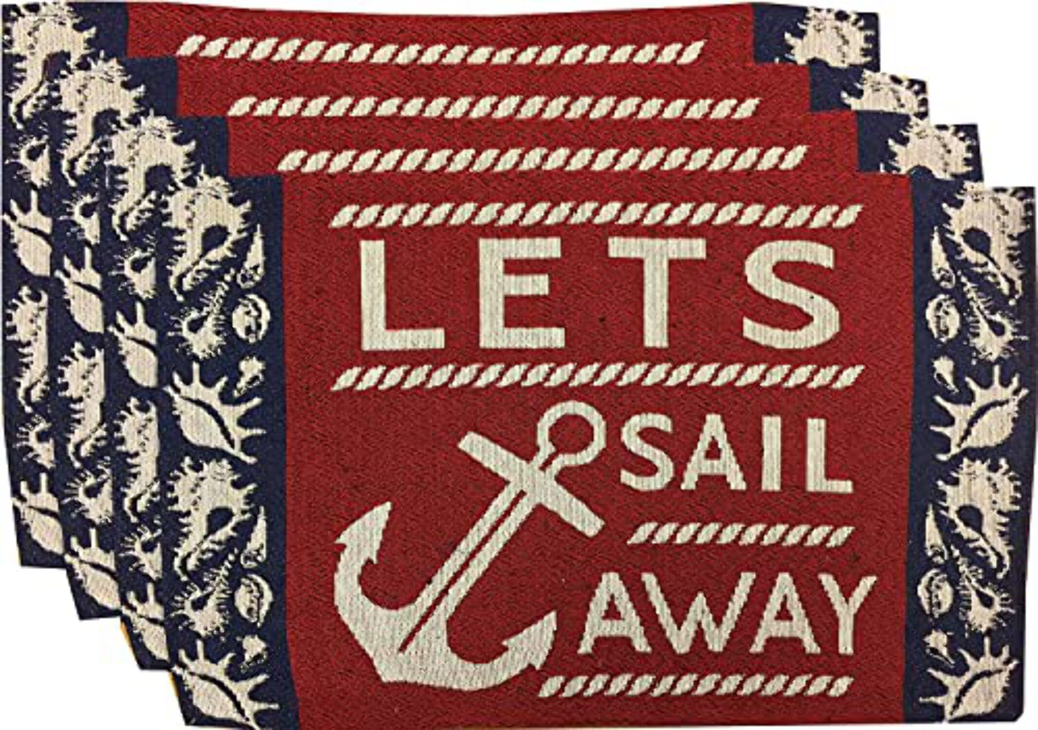 Set of 4, Coastal Nautical Beach Theme Anchor Tapestry Placemats Saying ...