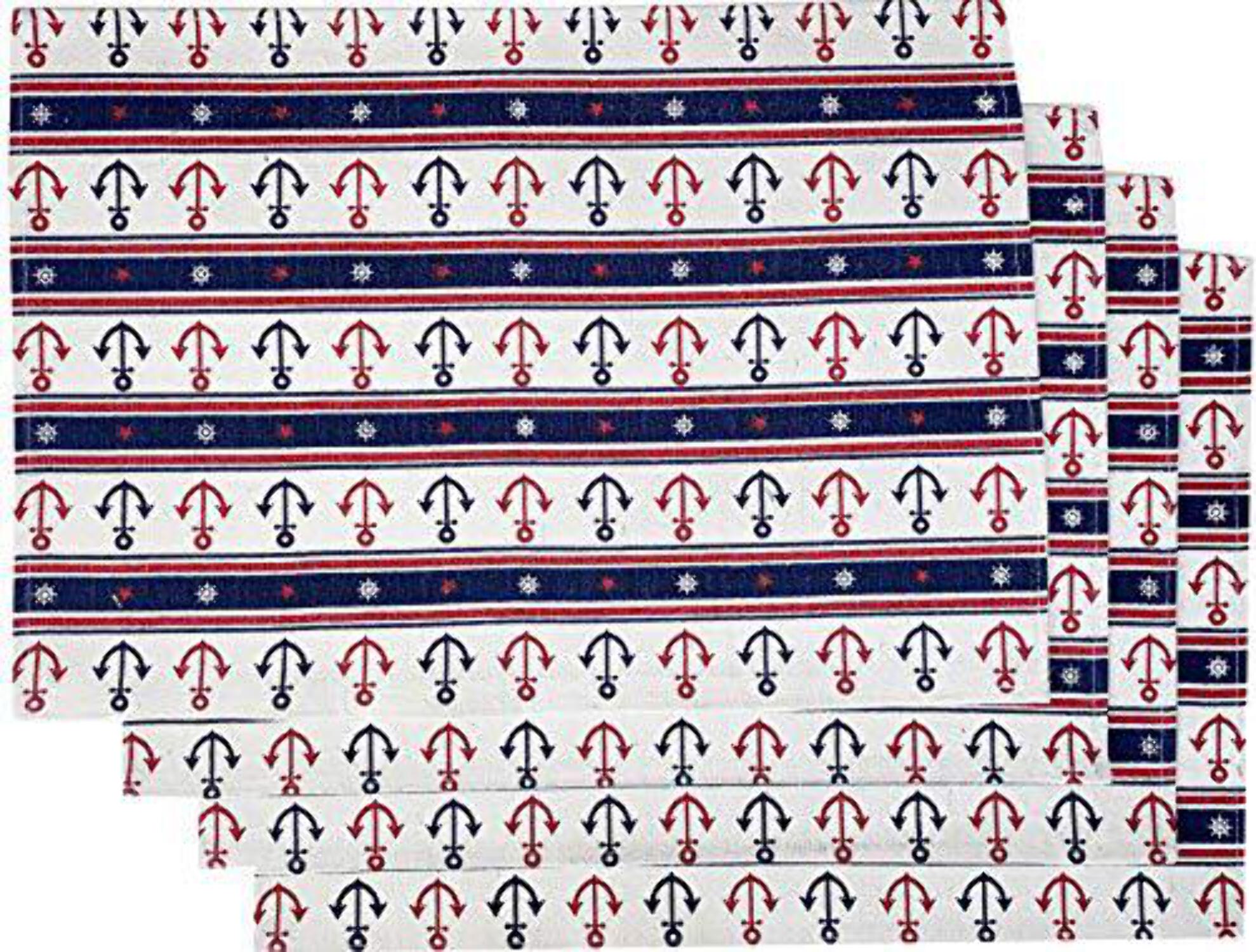 Set of 4, Coastal Nautical Helm Wheel, Anchor Star Design Tapestry ...