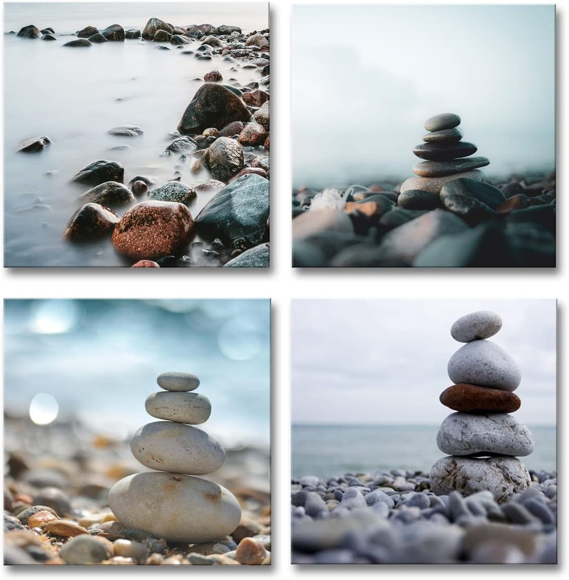 Set of 4 Coastal Ocean Pebble Stones on Beach Pictures for Bedroom Zen ...