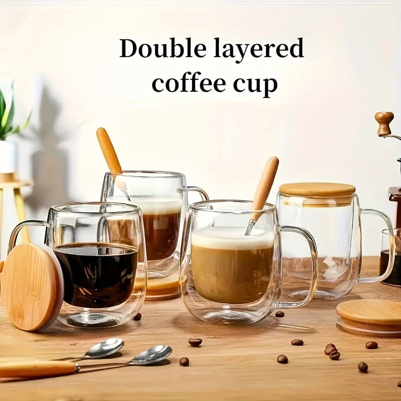 Set of 4 Coffee Cups, Each 350Ml/11.84Oz, Featuring a Lid And Spoon ...