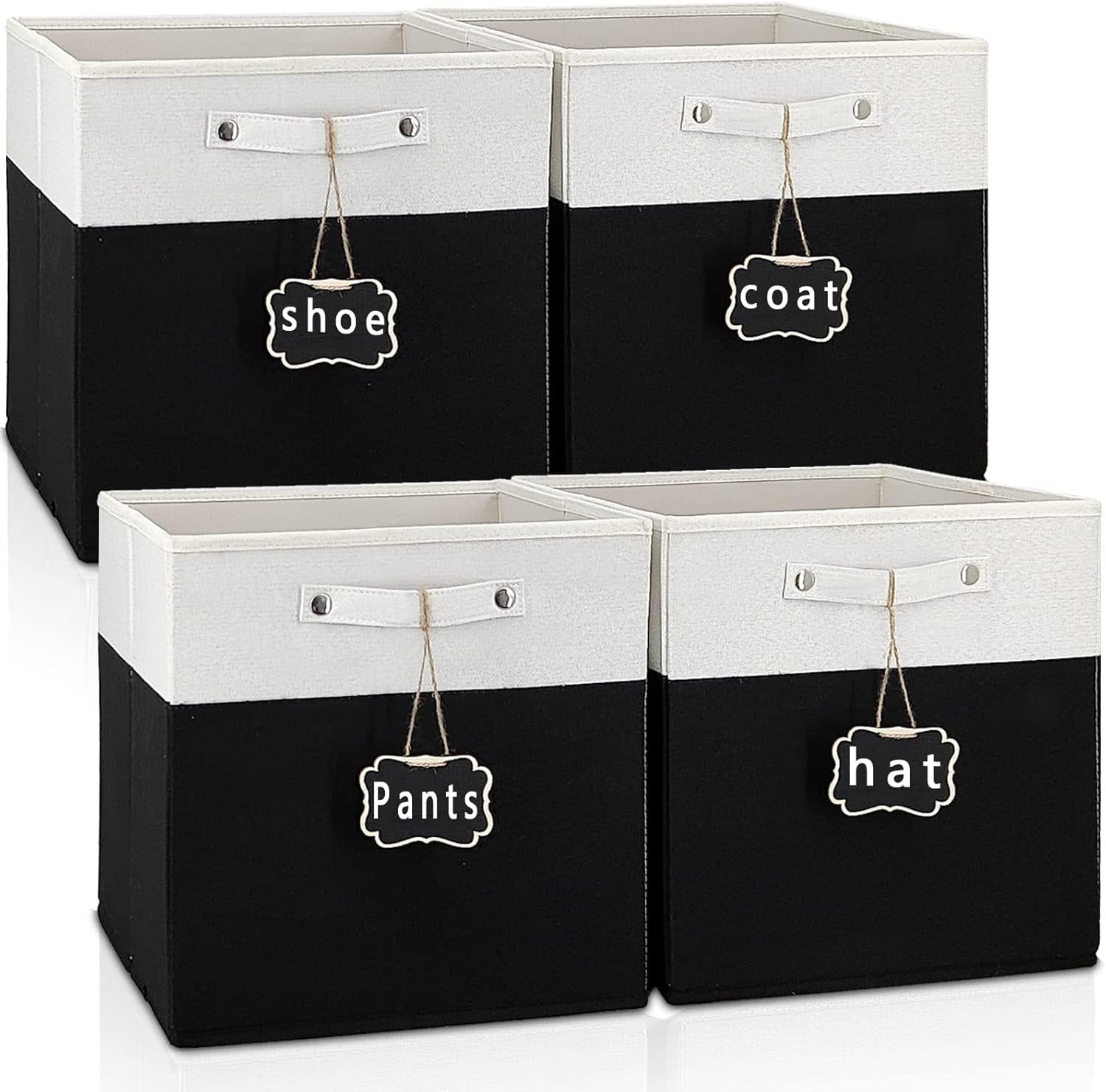 Set of 4 Collapsible Fabric Storage Cubes with Labels, 11 Cube Storage ...