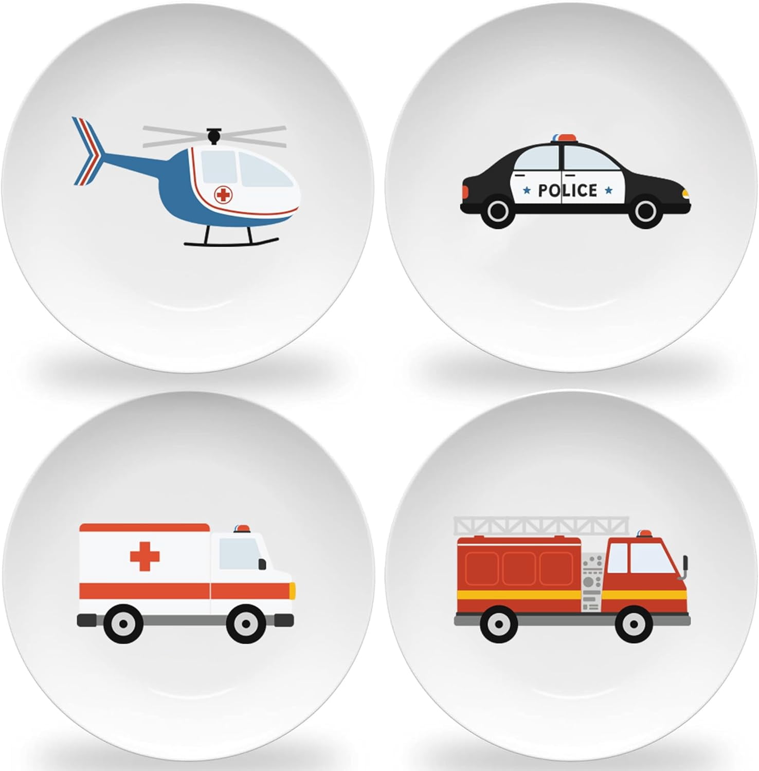 Set of 4 Construction Truck Melamine Plates for Kids - 10 Inch Toddler ...