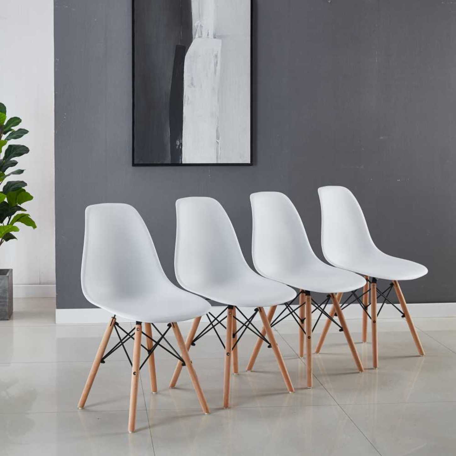 Set of 4 Contemporary White Chairs, Sturdy KD Wood Legs and Durable ...
