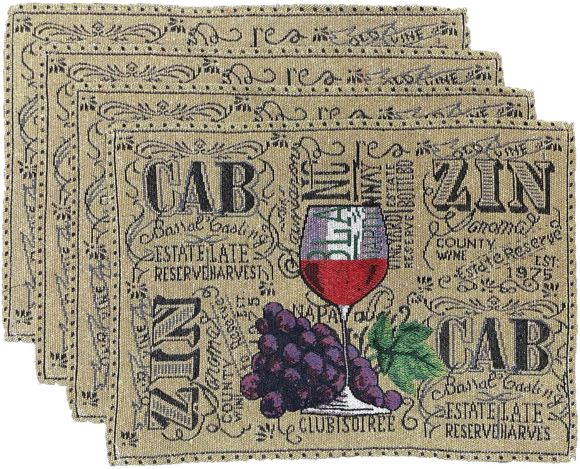 Set of 4, Country Wine Glass of Wine, Grape with CABZIN Design Tapestry ...
