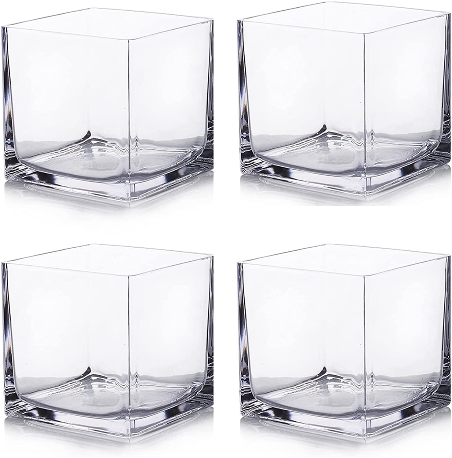Set of 4 Cube Glass Vase, 5x5X5 Inch Glass Flower Vase Planter ...