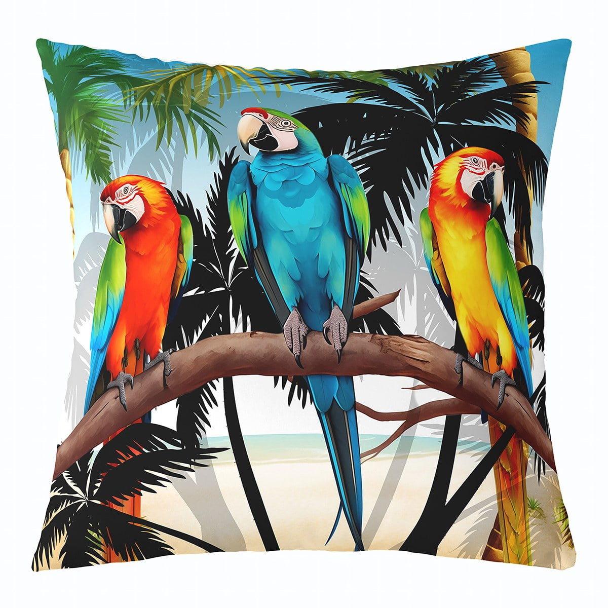 Set of 4 Cute 3D Parrot 18x18 Inch Pillow Covers Green Palm Leaf ...