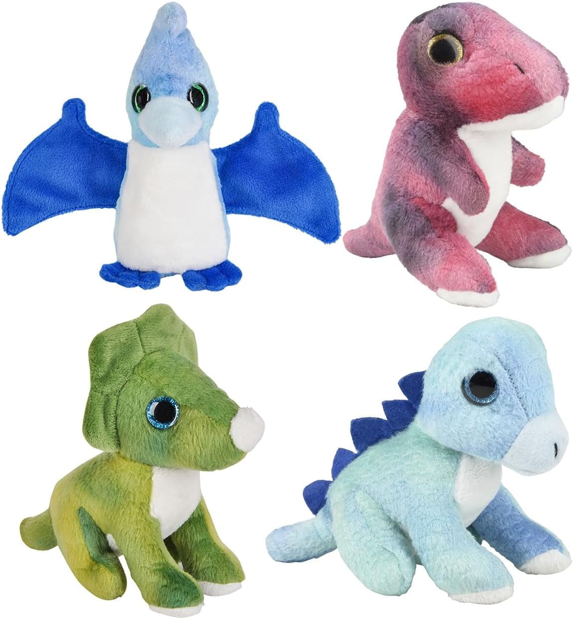 Set of 4 Cute Mini Plush Dinosaurs - Triceratops, T Rex, Brachiosaurus ...