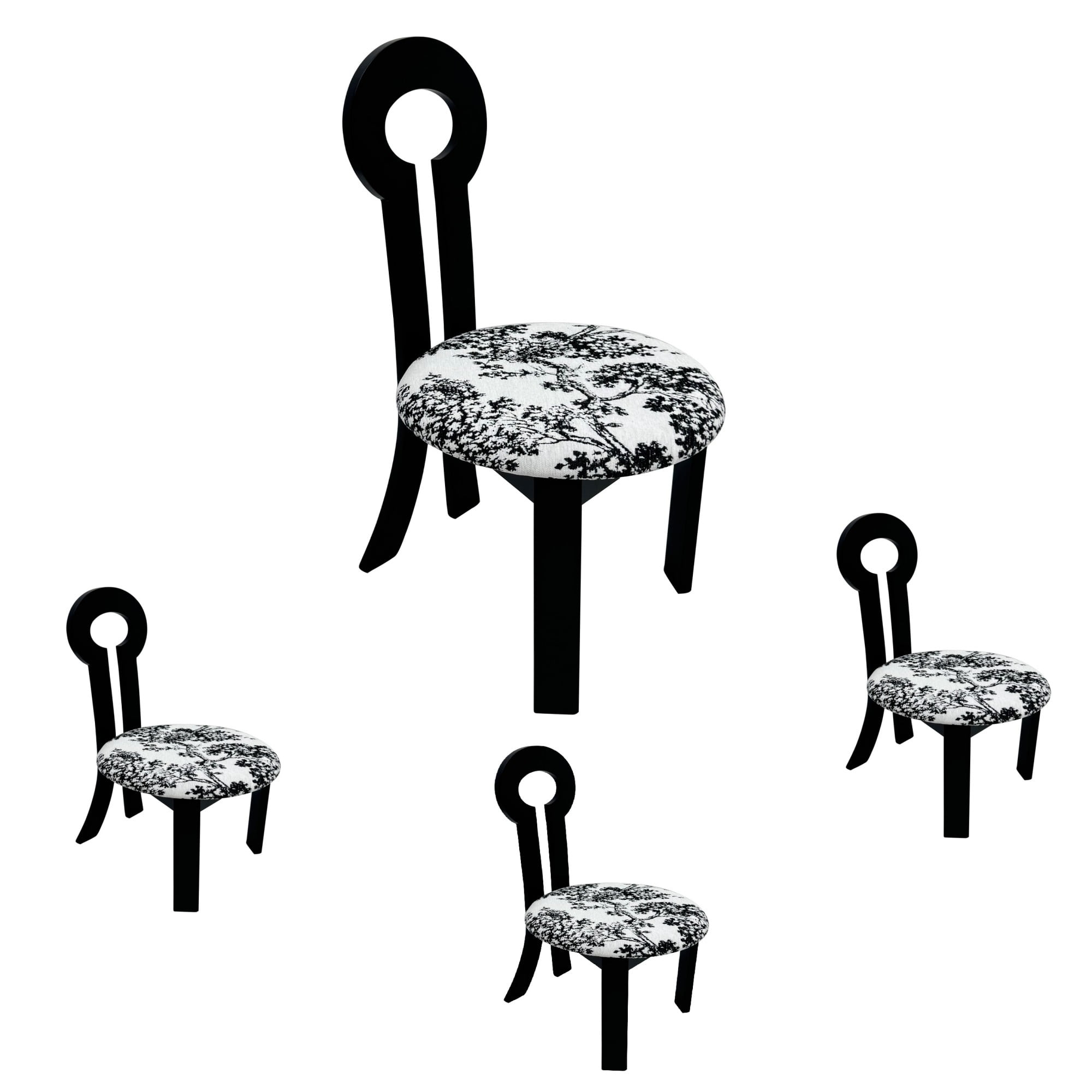 Set of 4 Dining Chairs, Key-Design Home Chairs, Linen Upholstered Solid ...