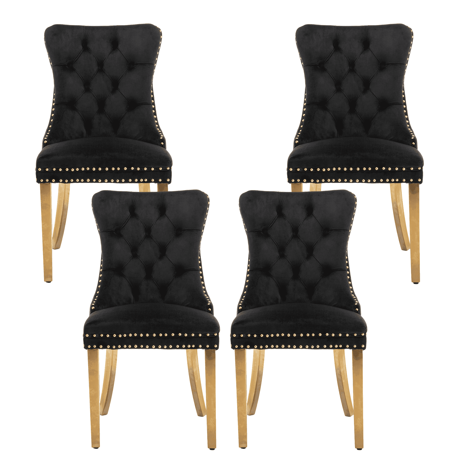 Set of 4 Elegant Dining Chairs, Padded Velvet, Nailhead Trim, Ring Pull ...