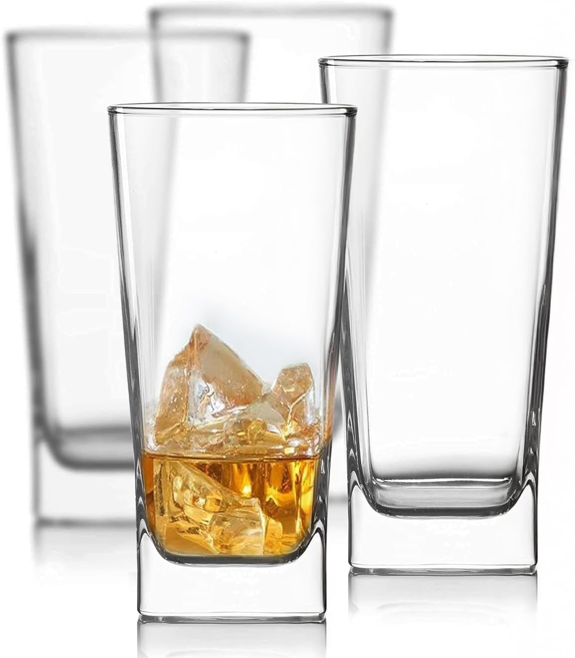 Set of 4 Everyday Drinking Glasses - Square Tall Glass Cups Drinkware ...