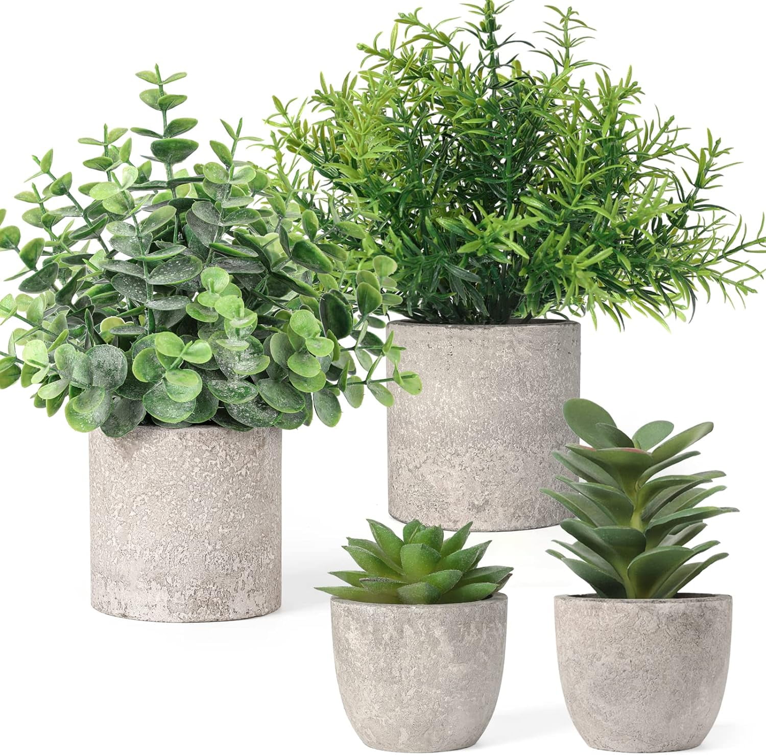 Set of 4 Fake Plant Indoor, Artificial Potted Eucalyptus Rosemary Mini ...