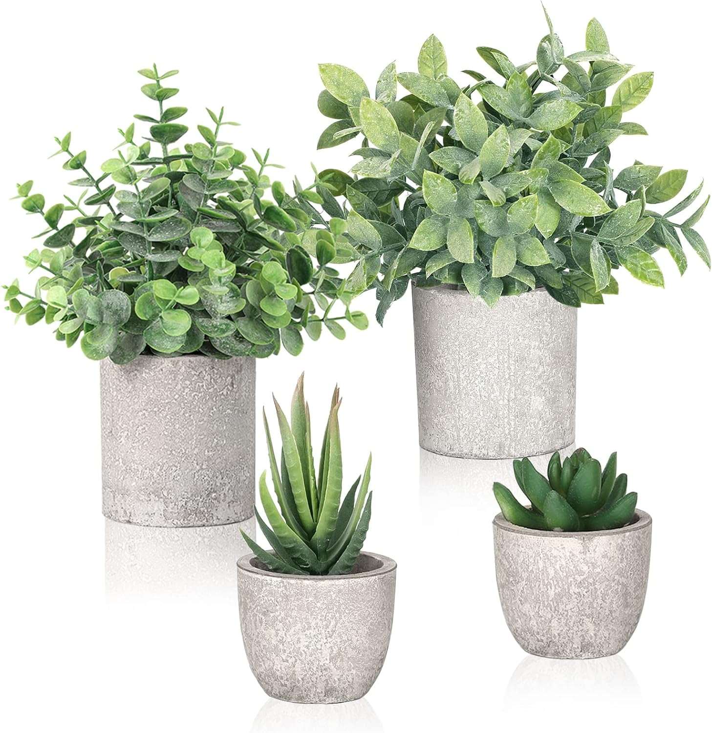 Set of 4 Fake Plant Indoor, Artificial Potted Eucalyptus Rosemary Mini ...