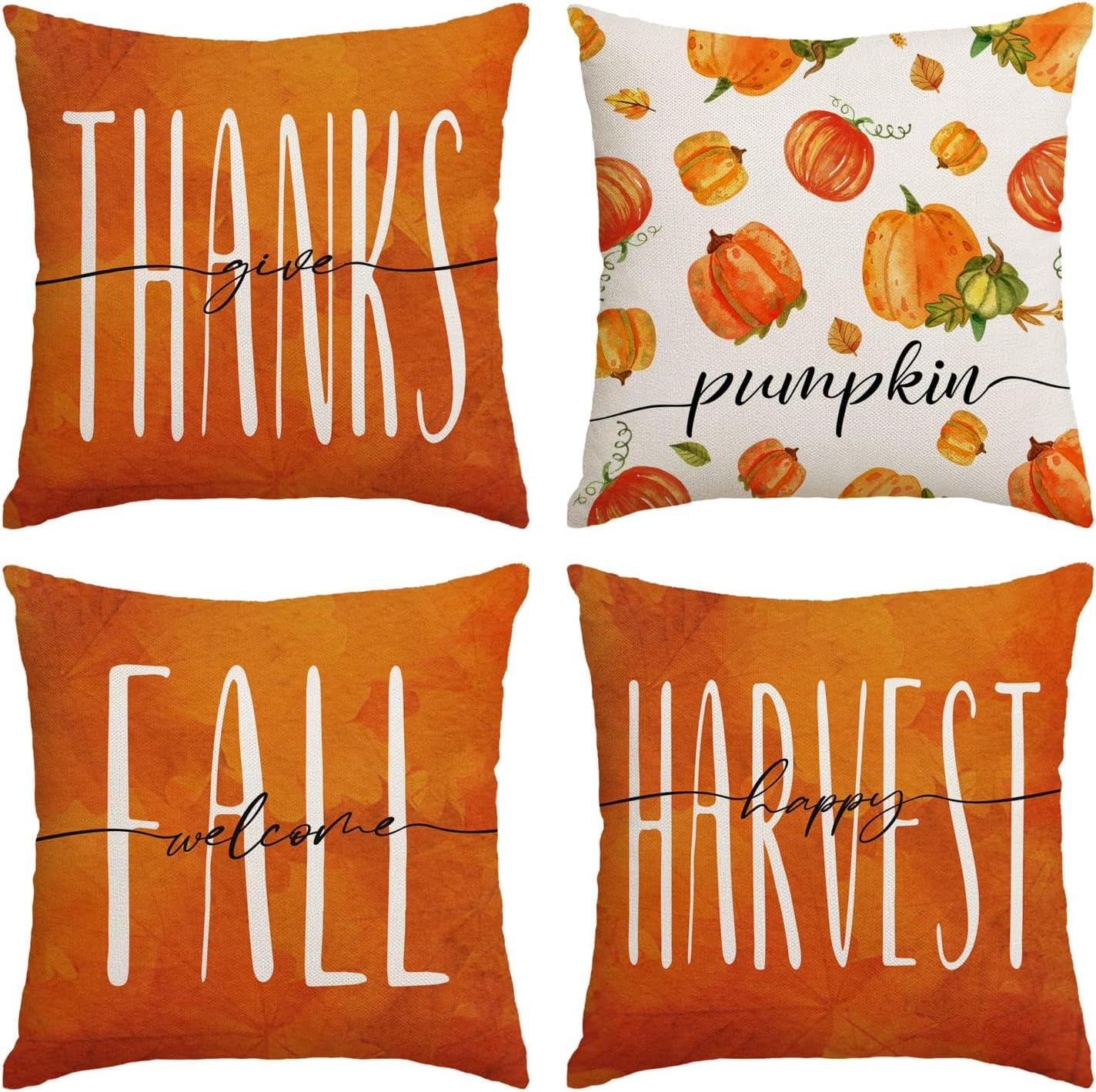 Set of 4 Fall Pillow Covers 20x20 Inch Fall Thanksgiving Pumpkins Throw ...